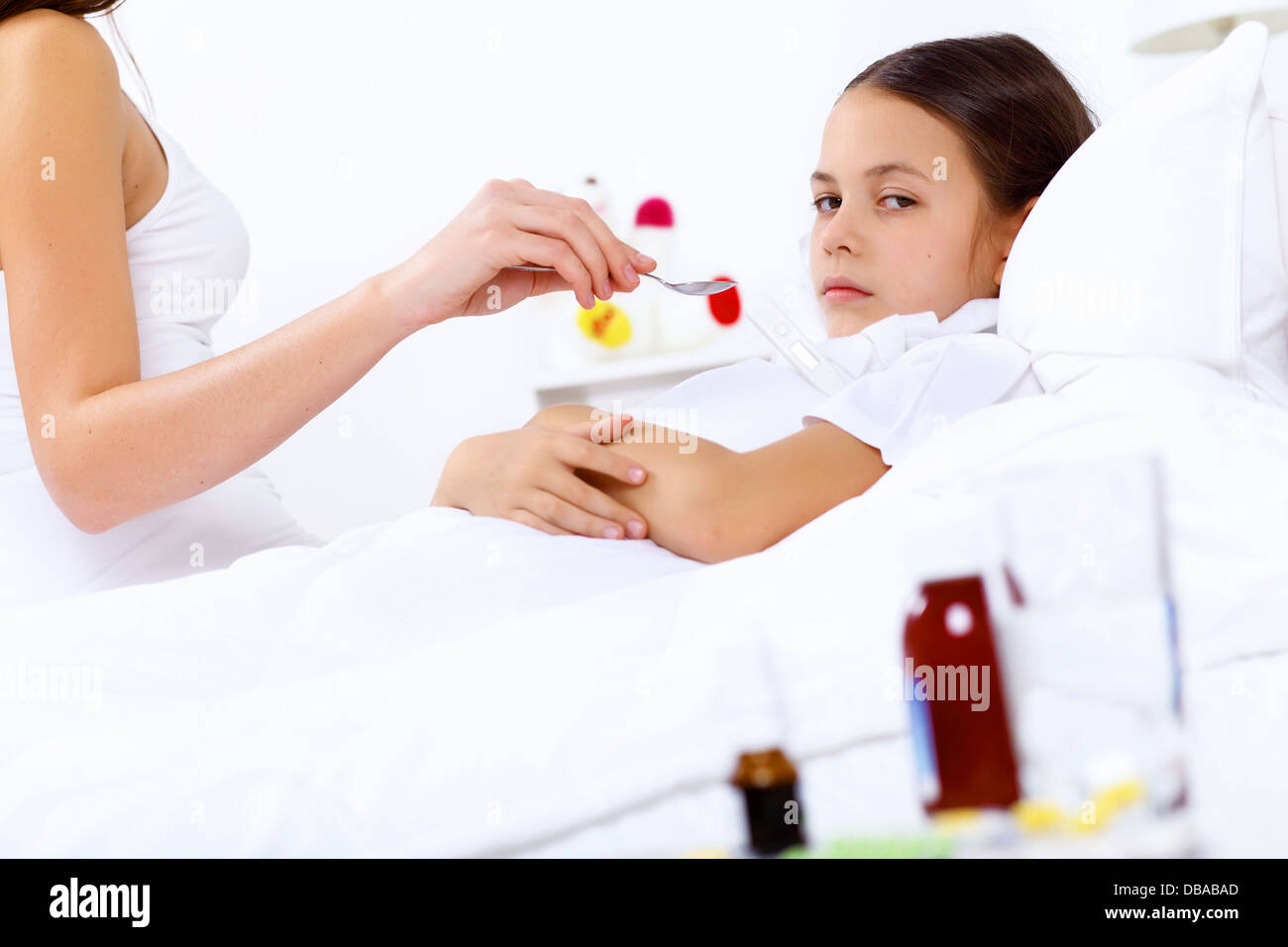 Girl with cold at home Stock Photo - Alamy