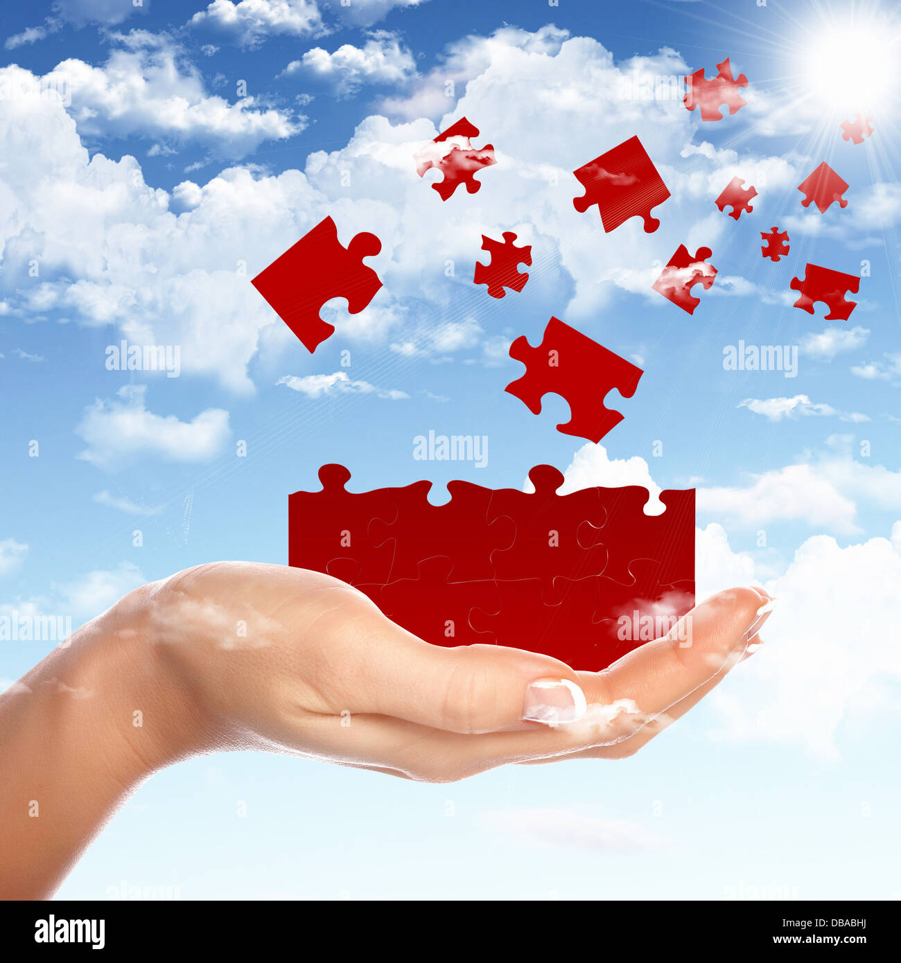 Puzzle pieces and human hand Stock Photo - Alamy
