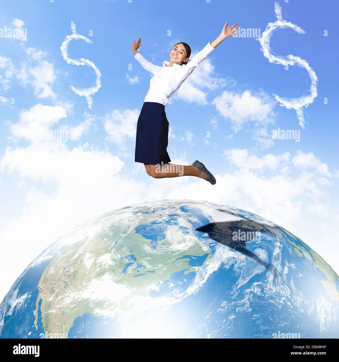 Jumping business woman Stock Photo - Alamy