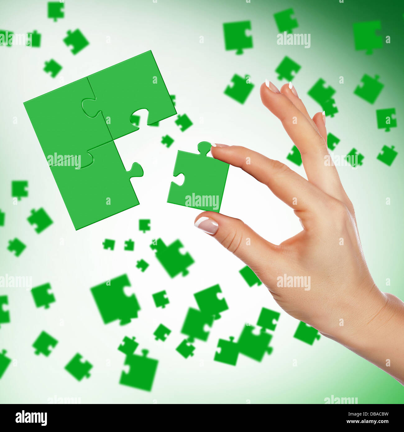 Puzzle pieces and human hand Stock Photo - Alamy
