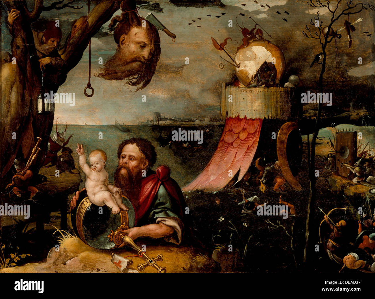 A representation of Saint Christopher carrying the Christ Child across ...