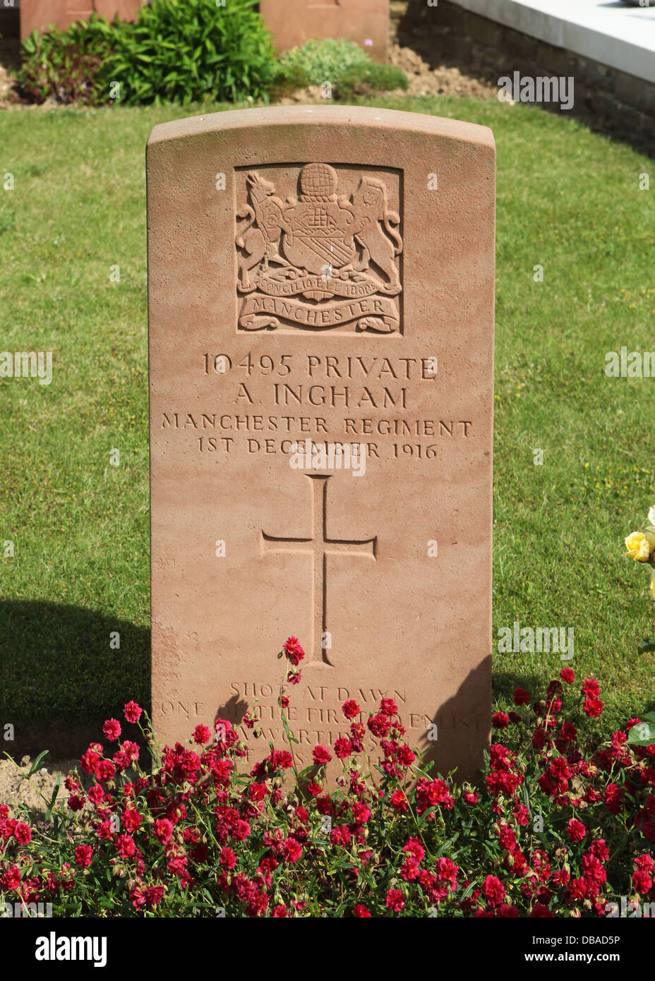 The grave Private Albert Ingham 10495 Bailleulmont Communal Cemetery, France - shot for ...