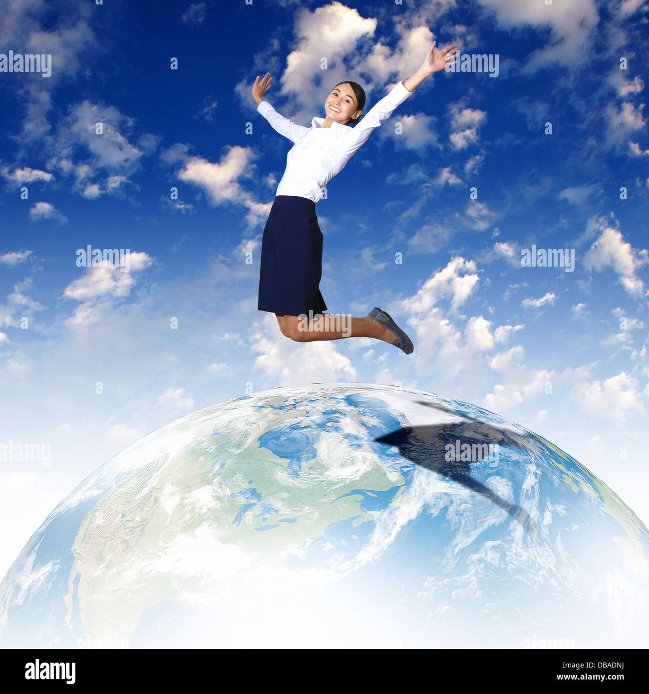 Jumping business woman Stock Photo - Alamy