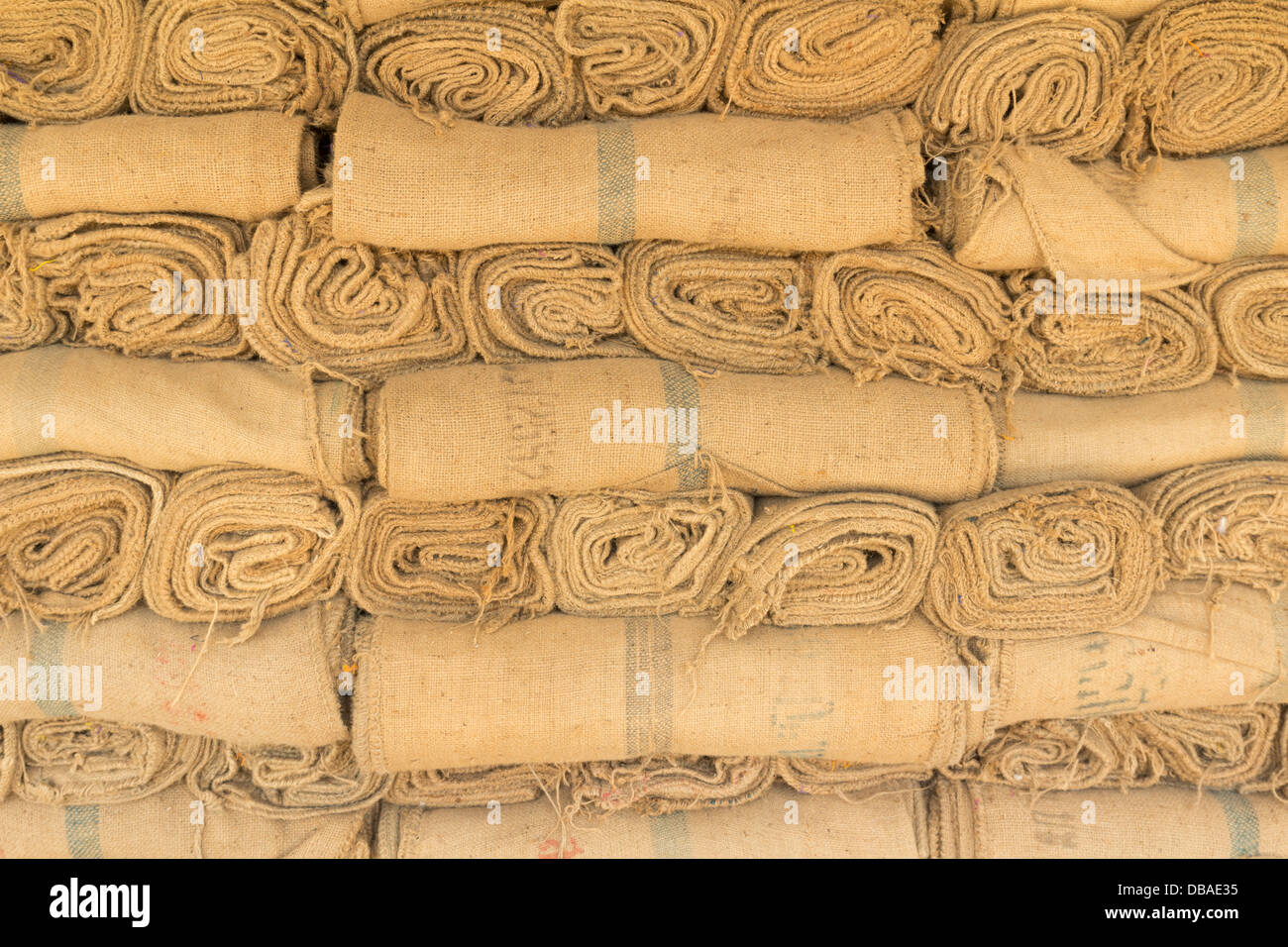 Hemp sacks in a row set unavailable Stock Photo - Alamy