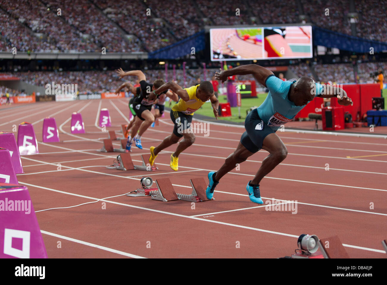 London, UK. 26th July, athletes set and in action at the 200m mens race ...