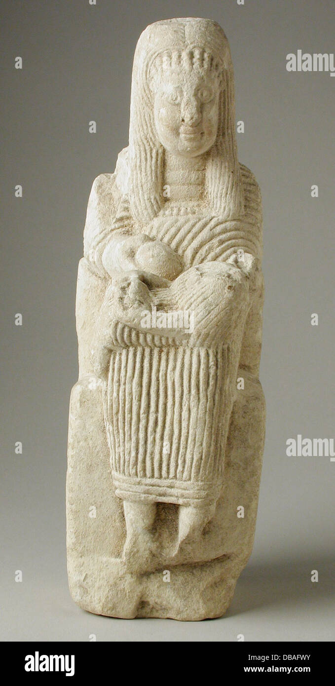 This sculpture depicts a mother and child in a tender, naturalistic ...
