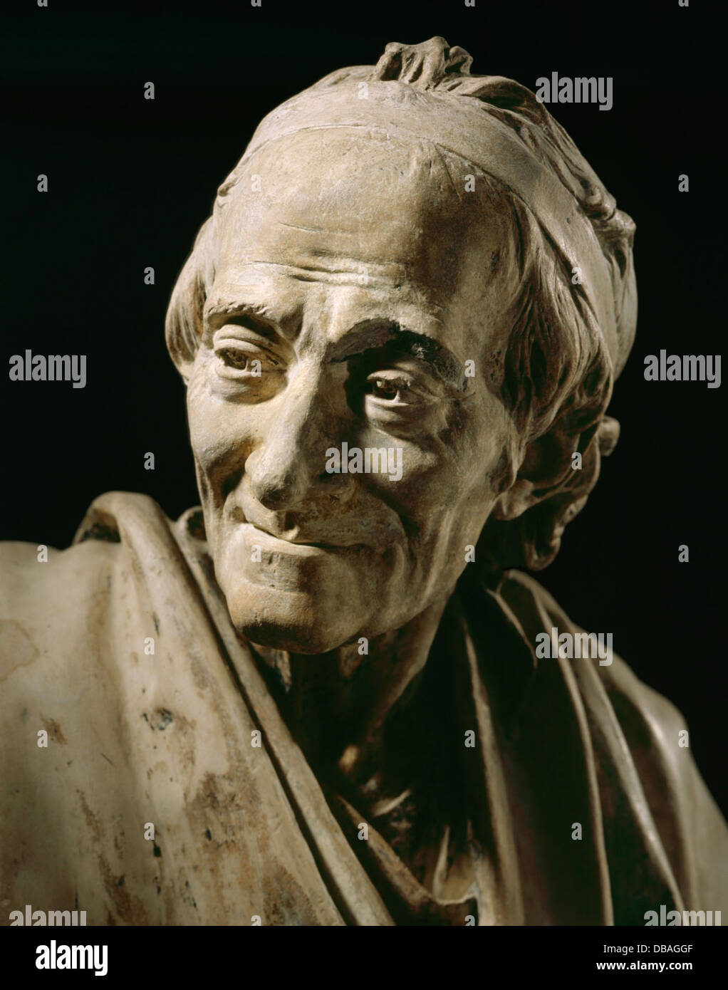 This sculpture depicts Voltaire seated, capturing the Enlightenment ...