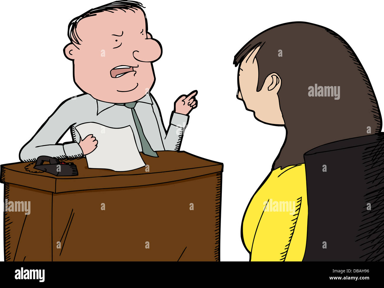 Angry boss pointing and yelling at female employee Stock Photo - Alamy