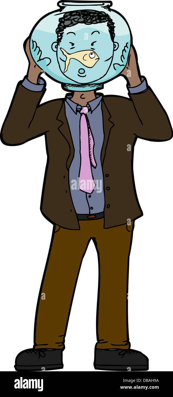 Asian businessman with fishbowl in front of face Stock Photo - Alamy