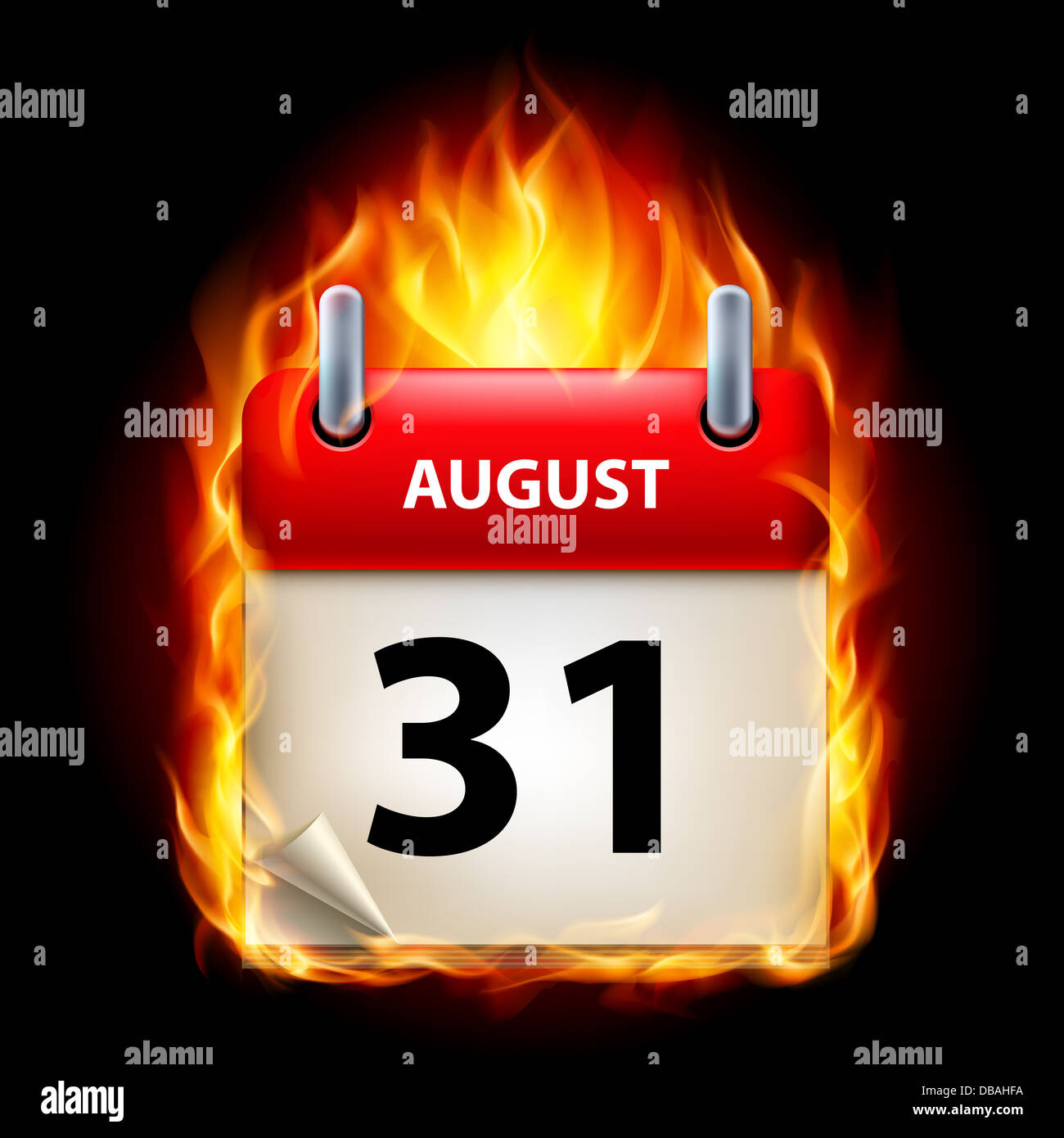 Thirty-first August in Calendar. Burning Icon on black background Stock ...