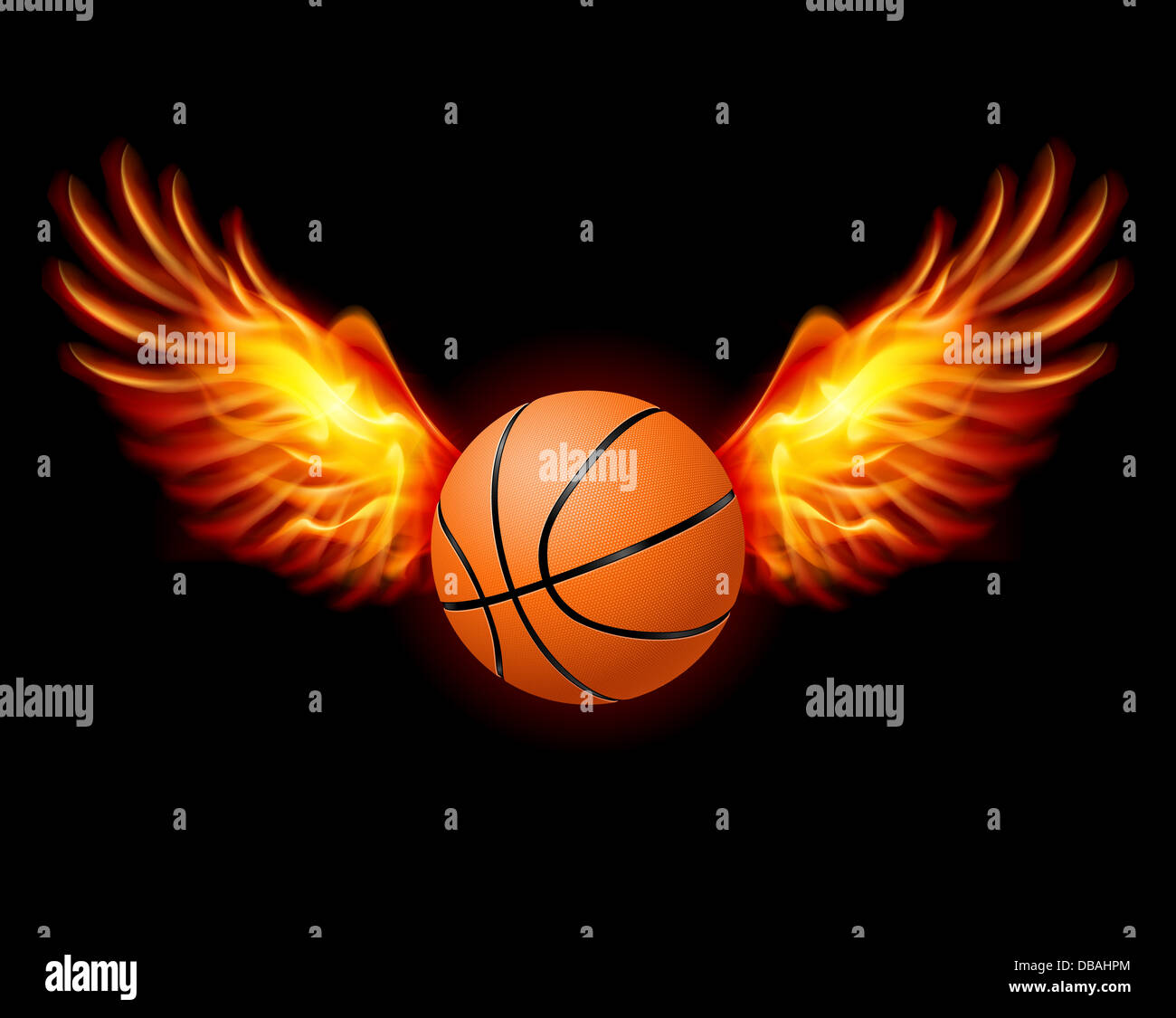 Basketball-Fiery wings, a color illustration on a black background ...