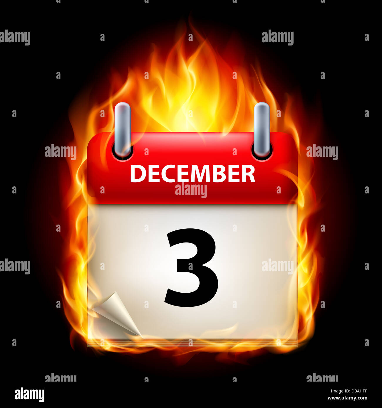 Third December in Calendar. Burning Icon on black background Stock ...