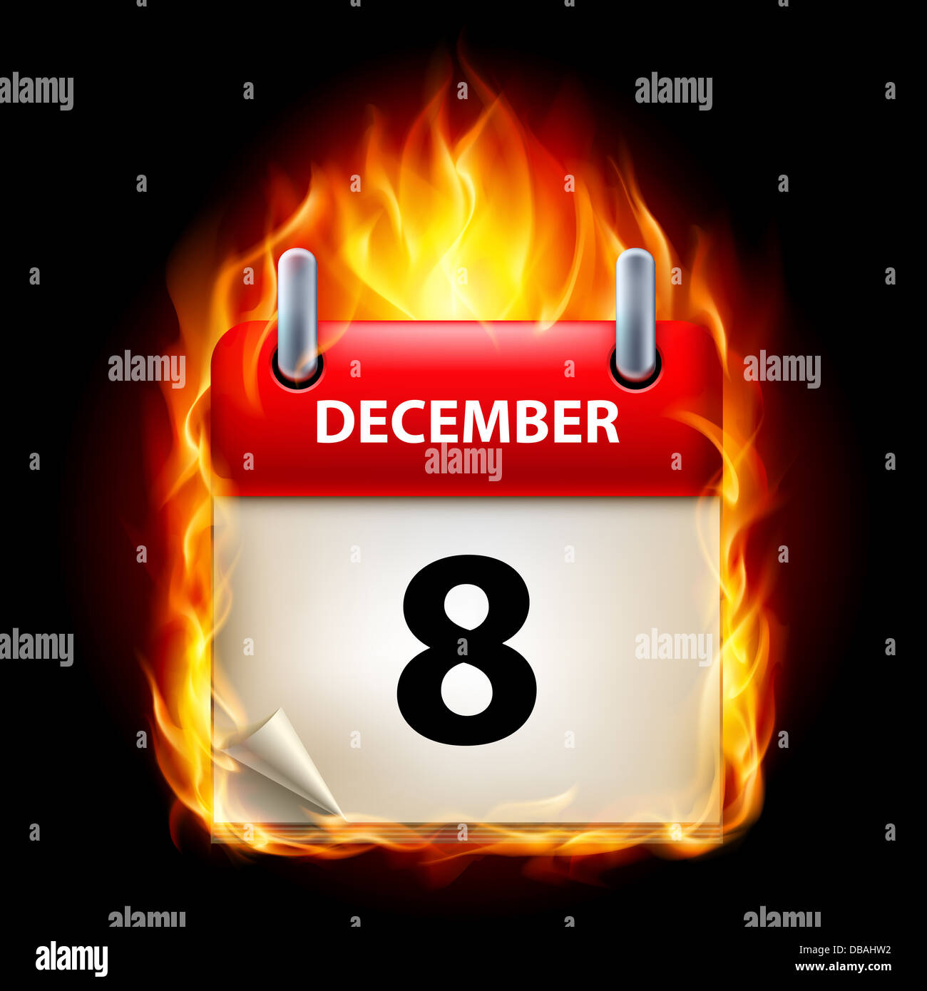 Eighth December in Calendar. Burning Icon on black background Stock ...