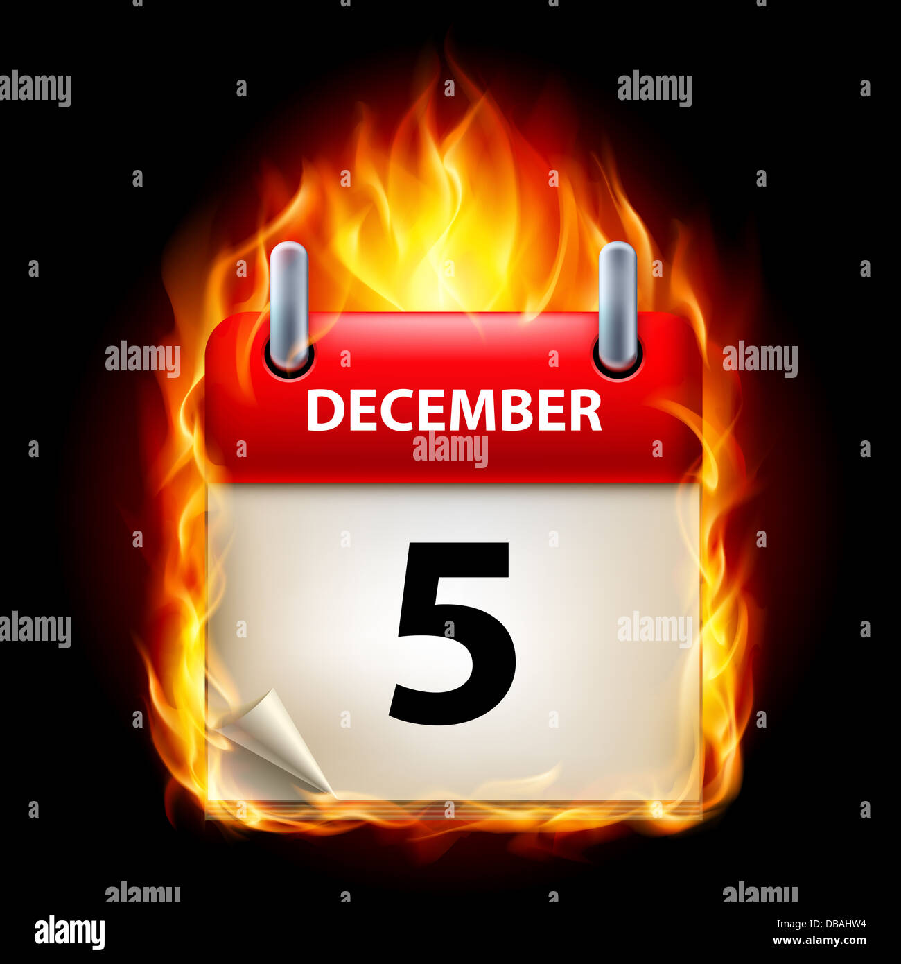 Fifth December in Calendar. Burning Icon on black background Stock ...