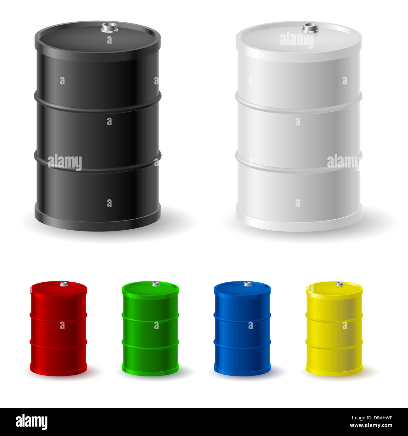 Metal barrels set on white background for design Stock Photo - Alamy
