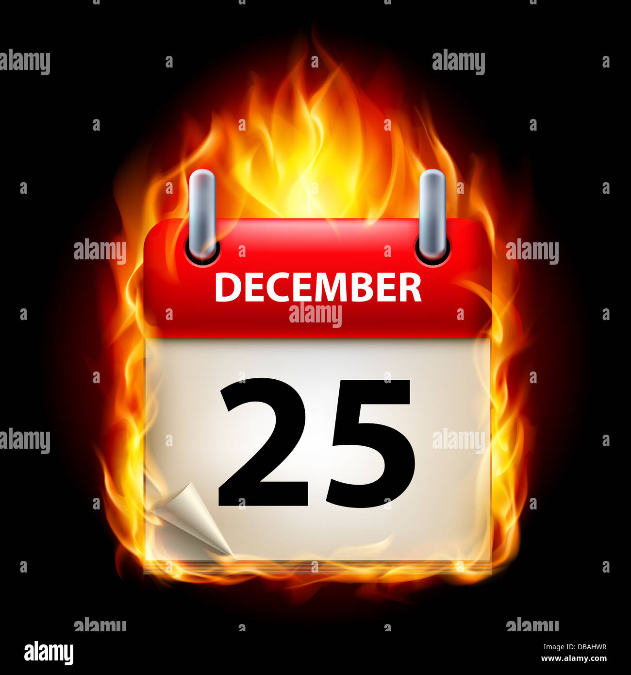 Twenty-fifth December in Calendar. Burning Icon on black background ...