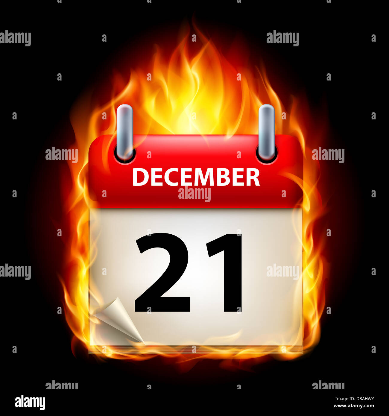 Twenty-first December in Calendar. Burning Icon on black background ...