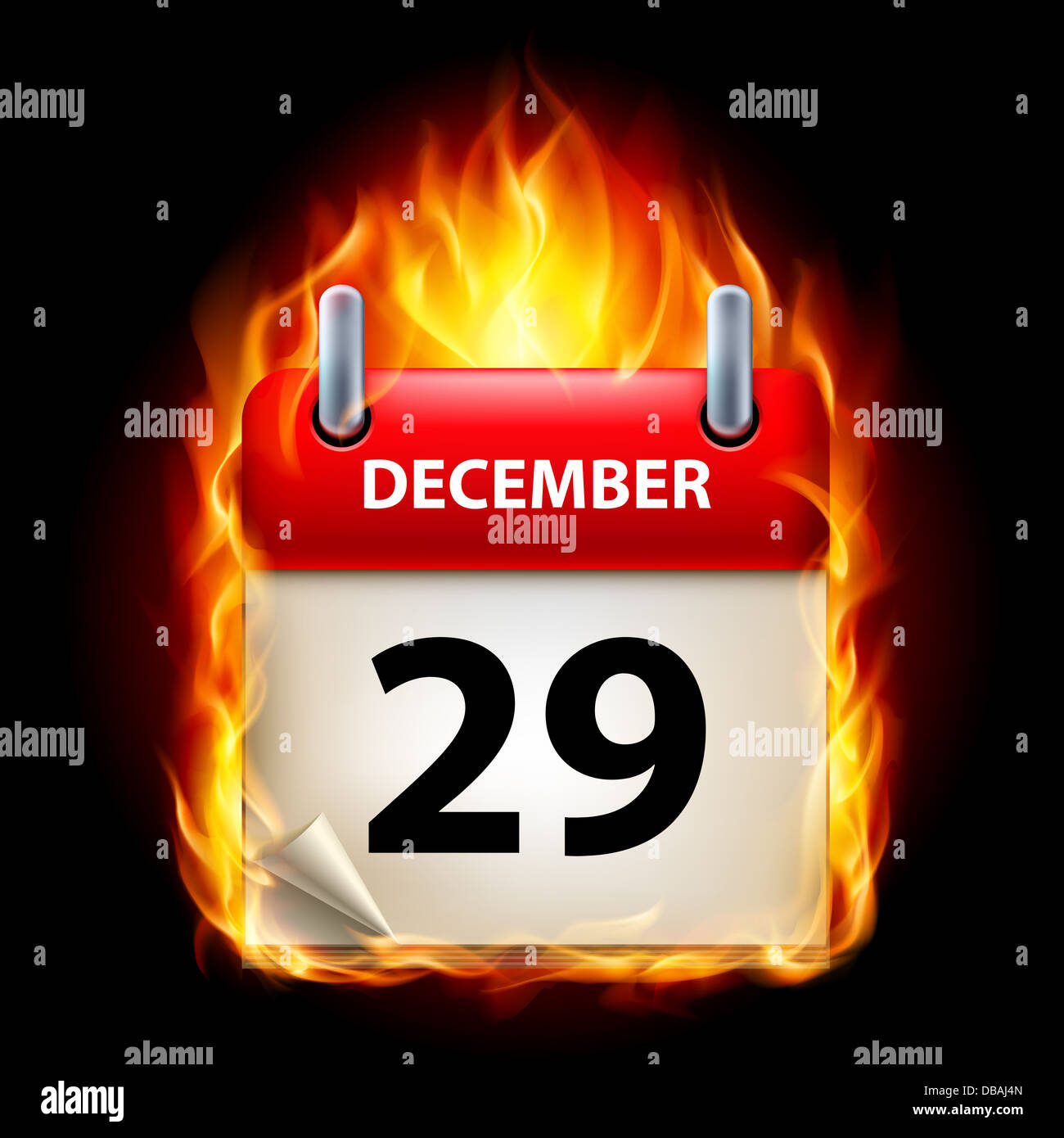 Twenty-ninth December in Calendar. Burning Icon on black background ...