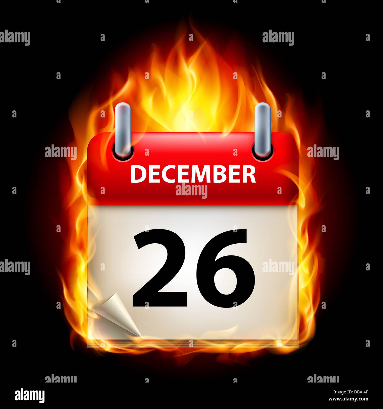 Twenty-Sixth December in Calendar. Burning Icon on black background ...
