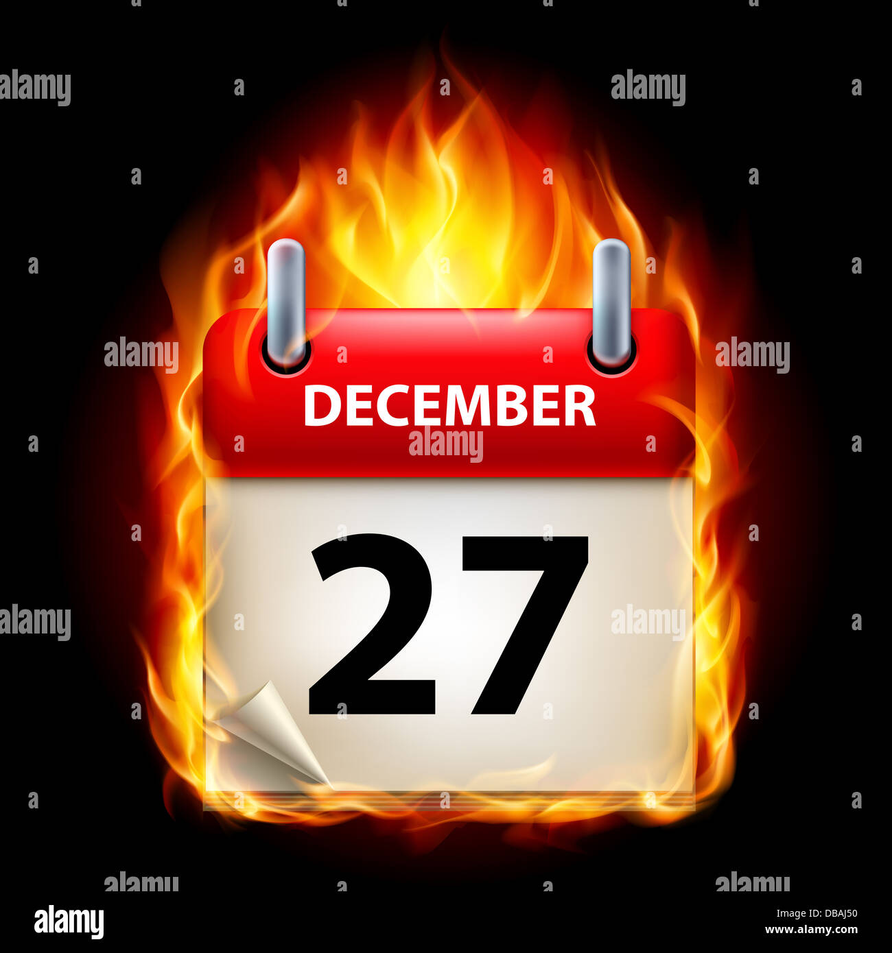 Twenty-seventh December in Calendar. Burning Icon on black background ...
