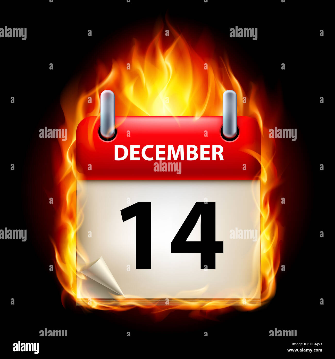 Fourteenth December in Calendar. Burning Icon on black background Stock ...