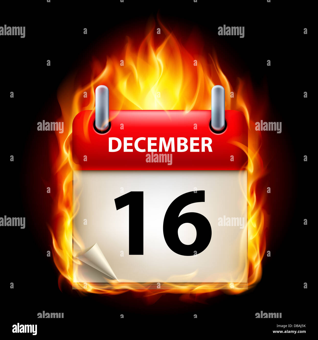 Sixteenth December in Calendar. Burning Icon on black background Stock ...