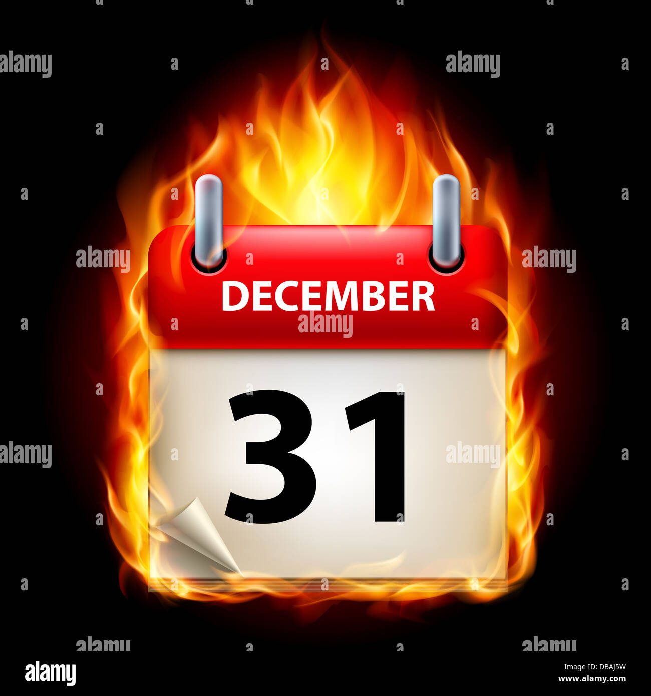 Thirty-first December in Calendar. Burning Icon on black background ...