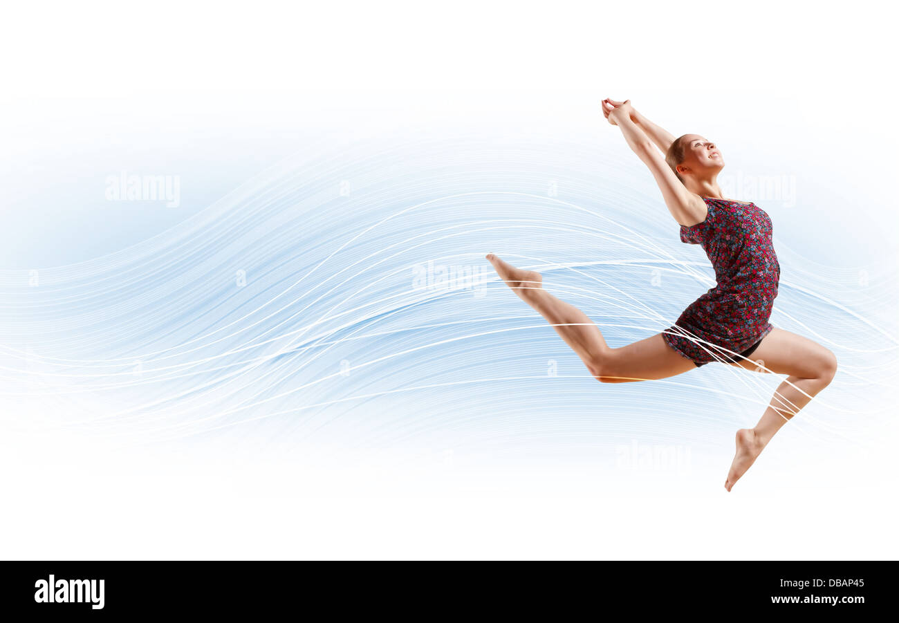 Girl in color dress dancing.Collage Stock Photo - Alamy