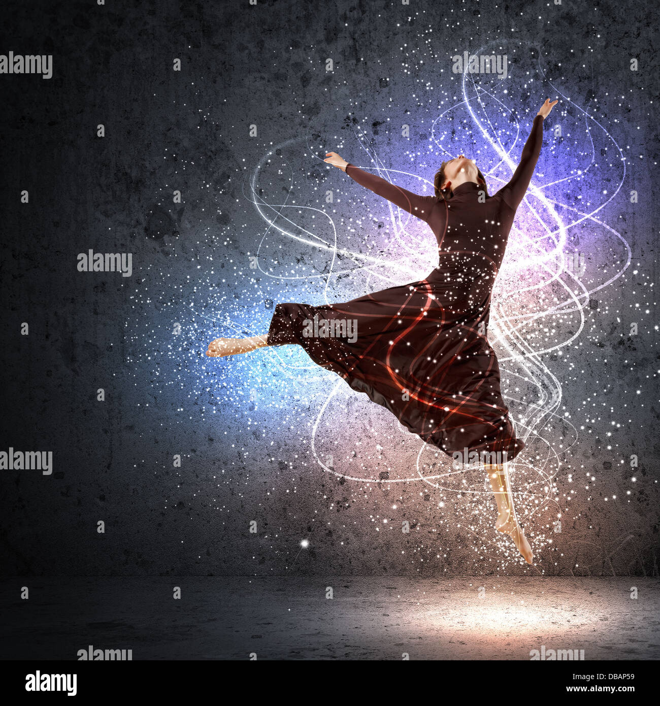 Girl in color dress dancing.Collage Stock Photo - Alamy