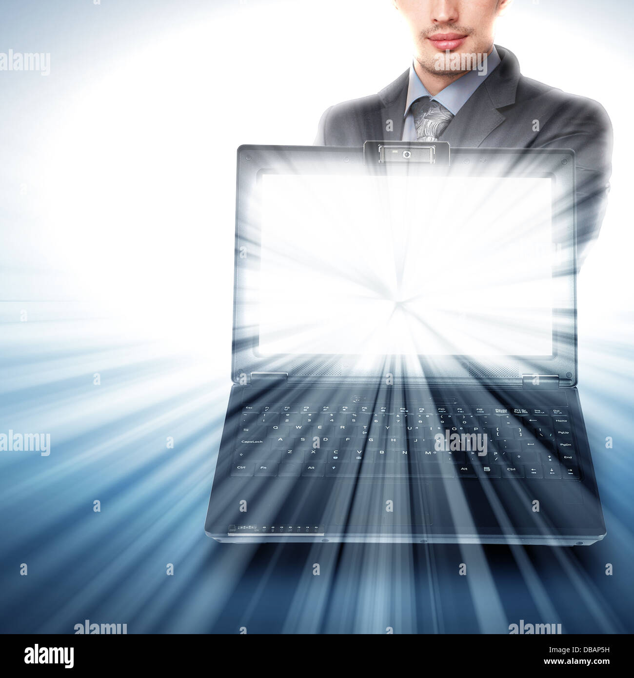 Image of notebook with shining screen Stock Photo - Alamy