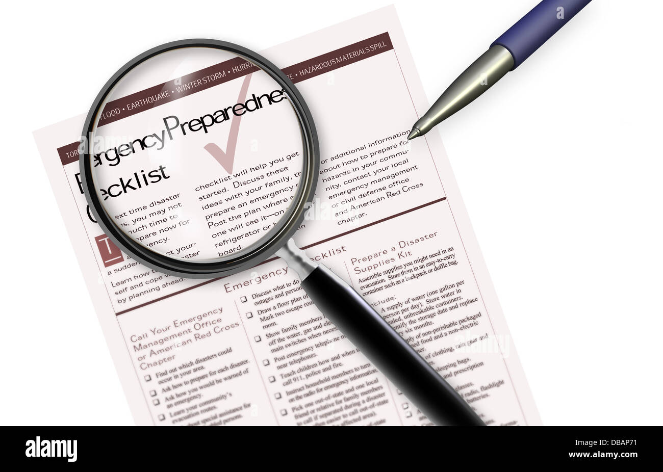 Close-up of emergency prepared checklist with pencil on it Stock Photo ...