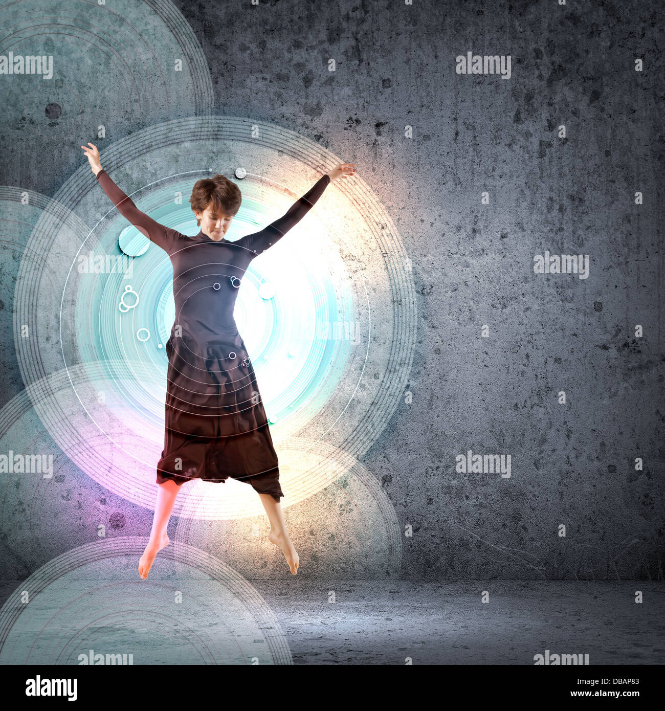 Girl in color dress dancing.Collage Stock Photo - Alamy