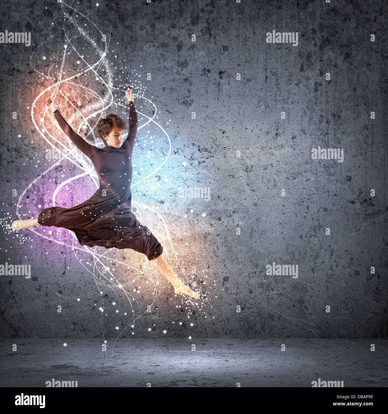 Girl in color dress dancing.Collage Stock Photo - Alamy