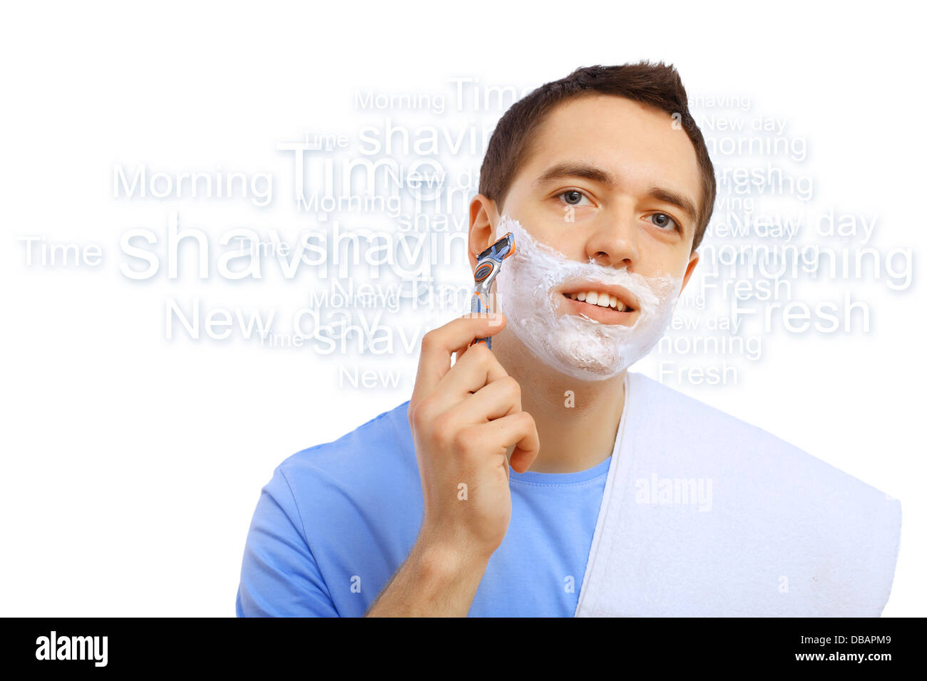 Young man shaving Stock Photo - Alamy