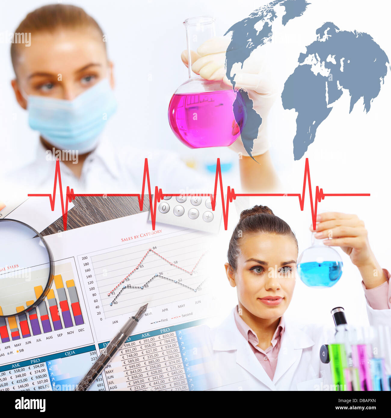 Collage with scientist in laboratory Stock Photo - Alamy