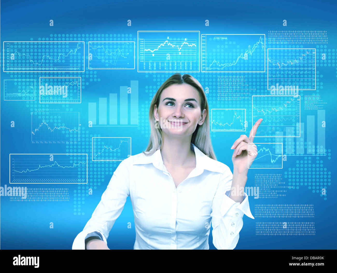 Businesswoman and technology related background Stock Photo - Alamy