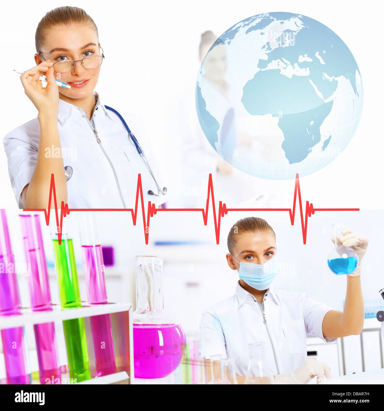 Collage with scientist in laboratory Stock Photo - Alamy