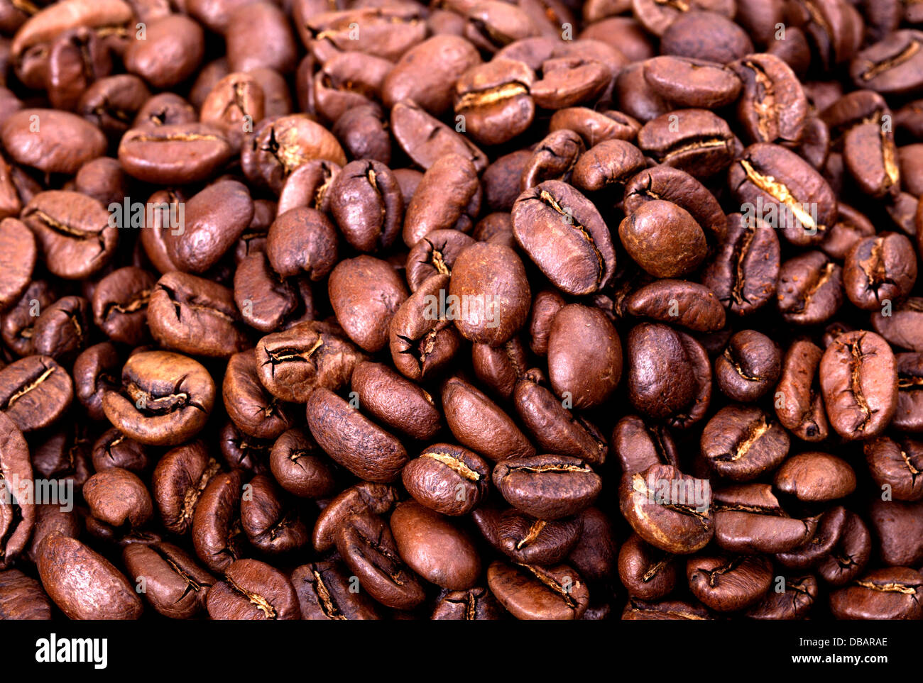 Closeup of coffee beans. Coffee bean on macro ground coffee background ...