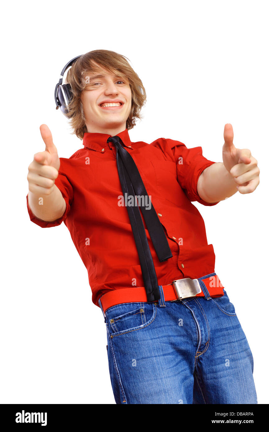 Happy smiling young man dancing Stock Photo - Alamy
