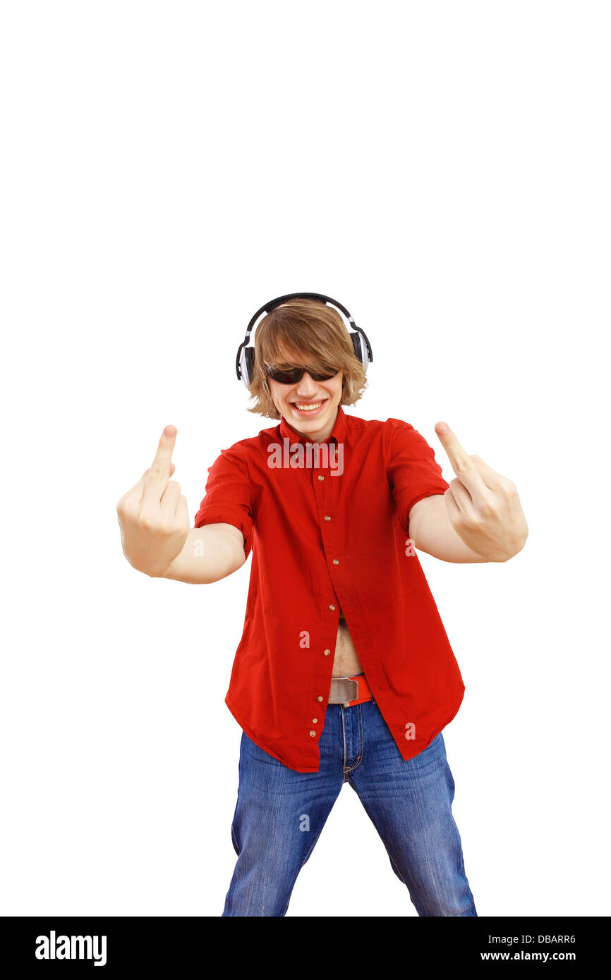 Happy smiling young man dancing Stock Photo - Alamy