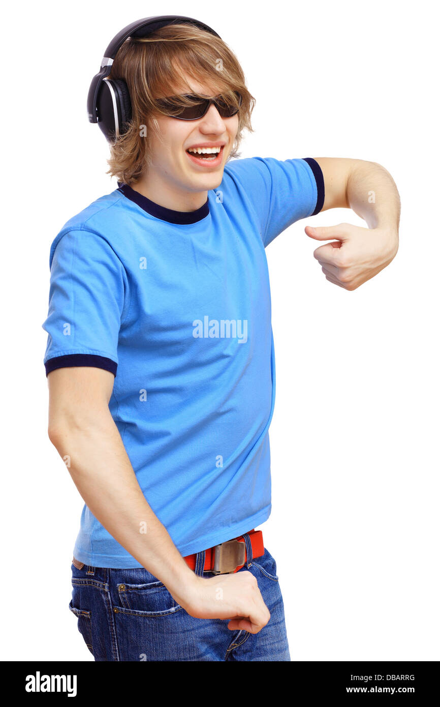 Happy smiling young man dancing Stock Photo - Alamy