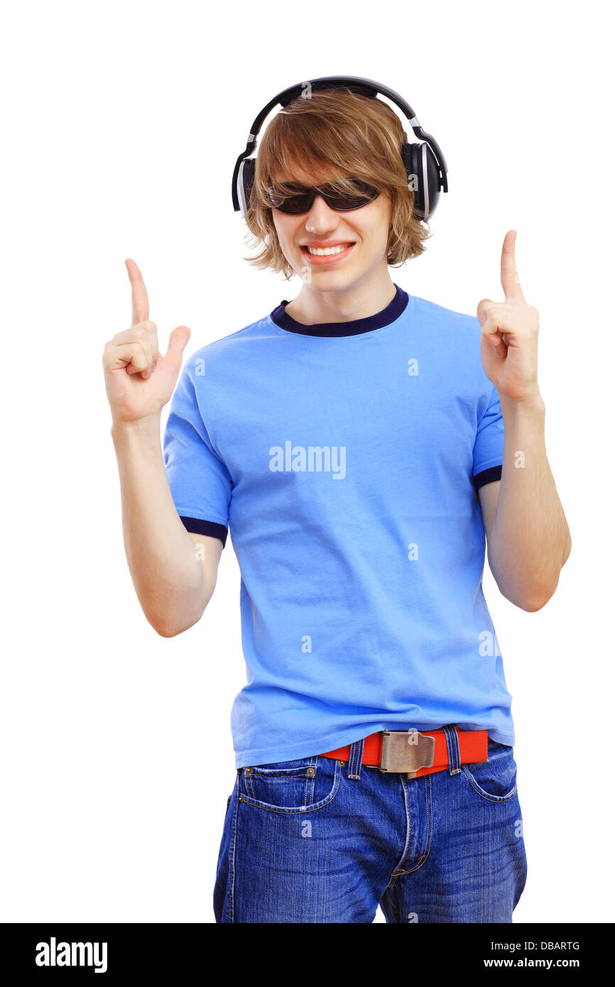 Happy smiling young man dancing Stock Photo - Alamy