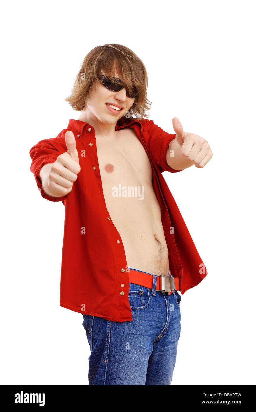 Happy smiling young man dancing Stock Photo - Alamy