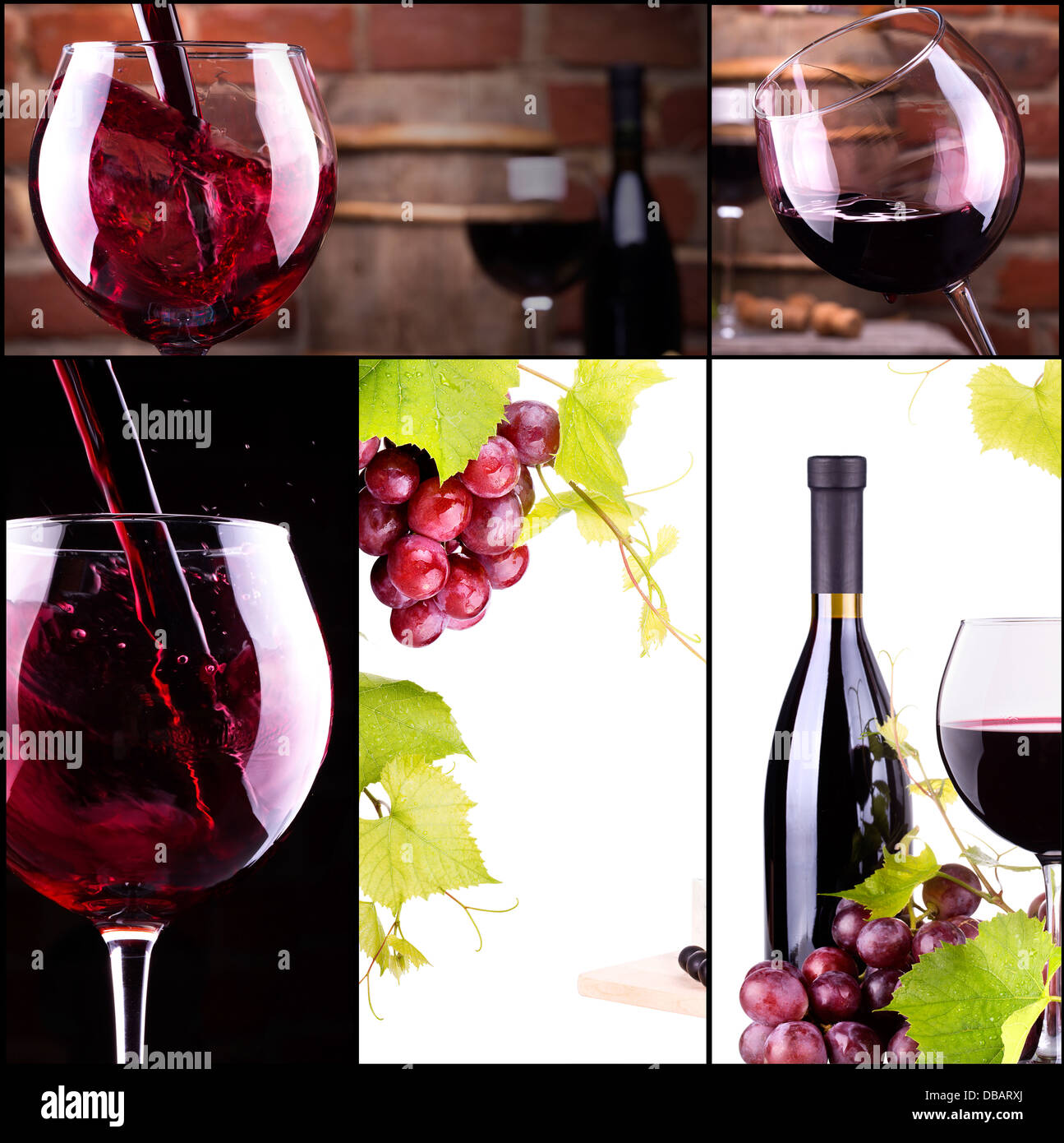 wine collage with barrel, bottle, wineglasses, grape Stock Photo - Alamy