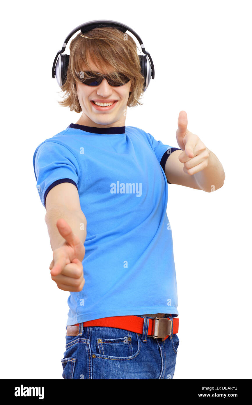 Happy smiling young man dancing Stock Photo - Alamy