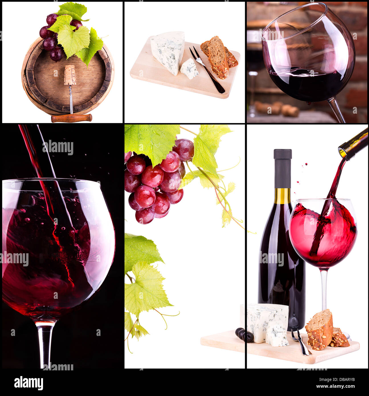 wine collage with barrel, bottle, wineglasses, grape Stock Photo - Alamy