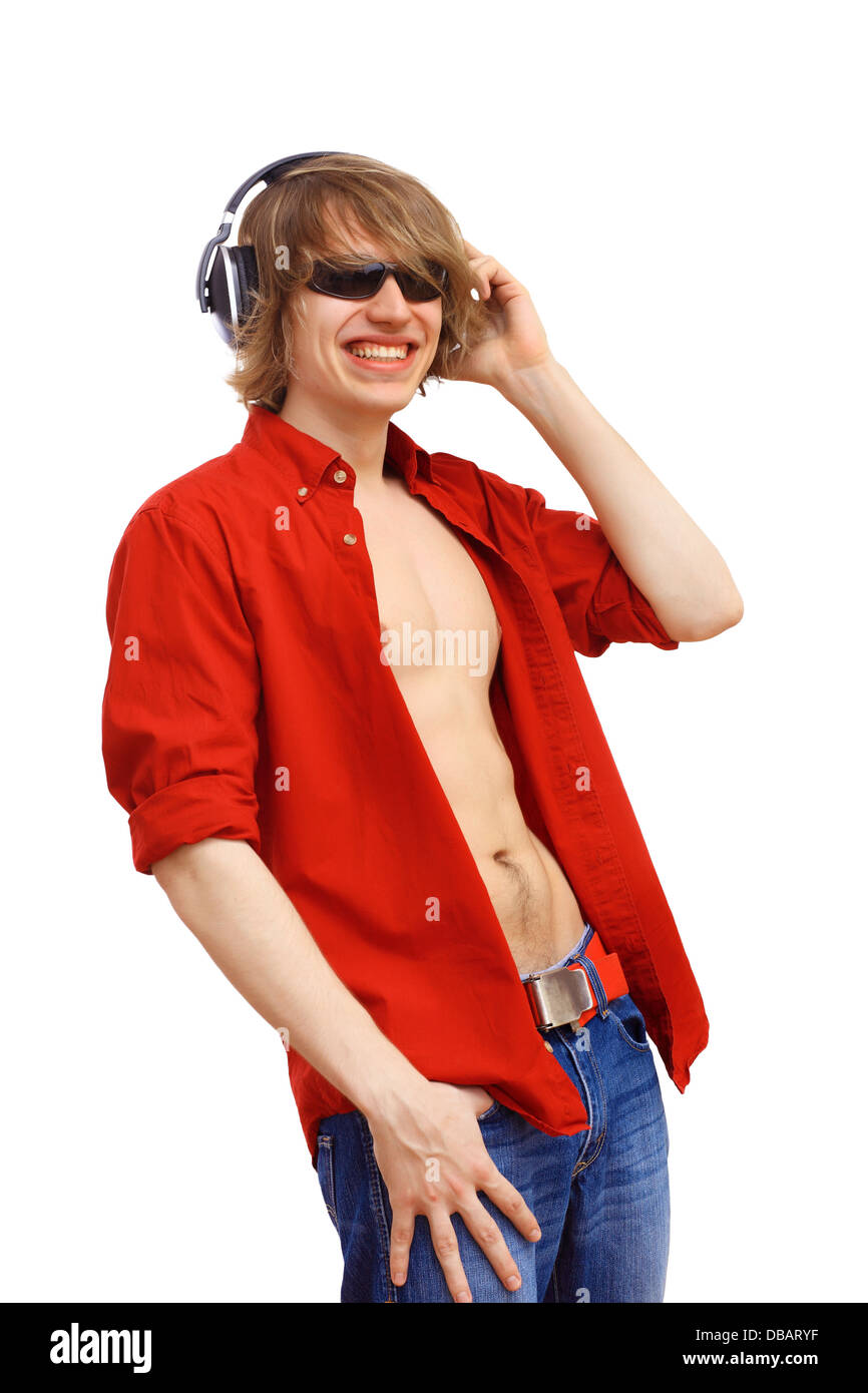 Happy smiling young man dancing Stock Photo - Alamy
