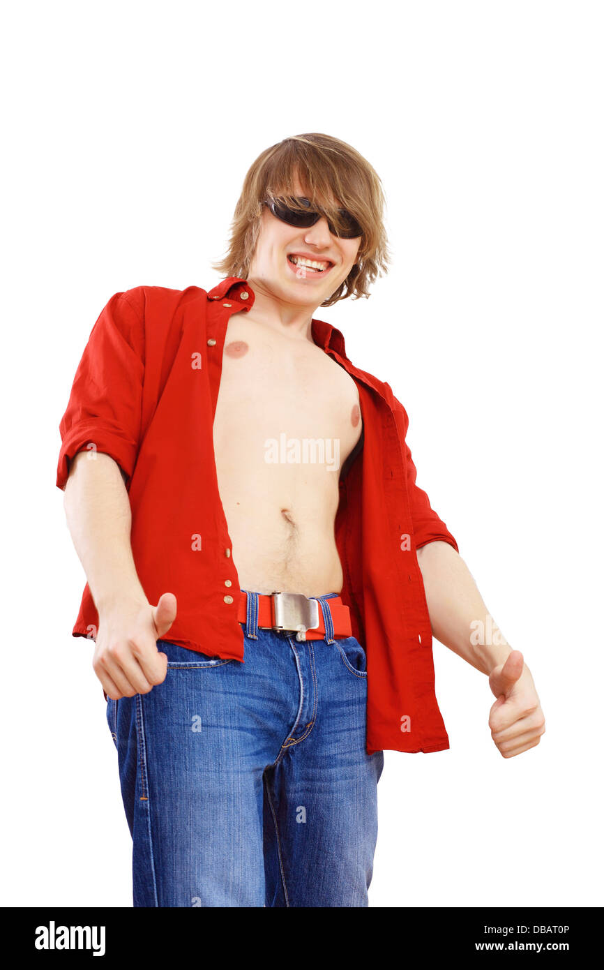 Happy smiling young man dancing Stock Photo - Alamy