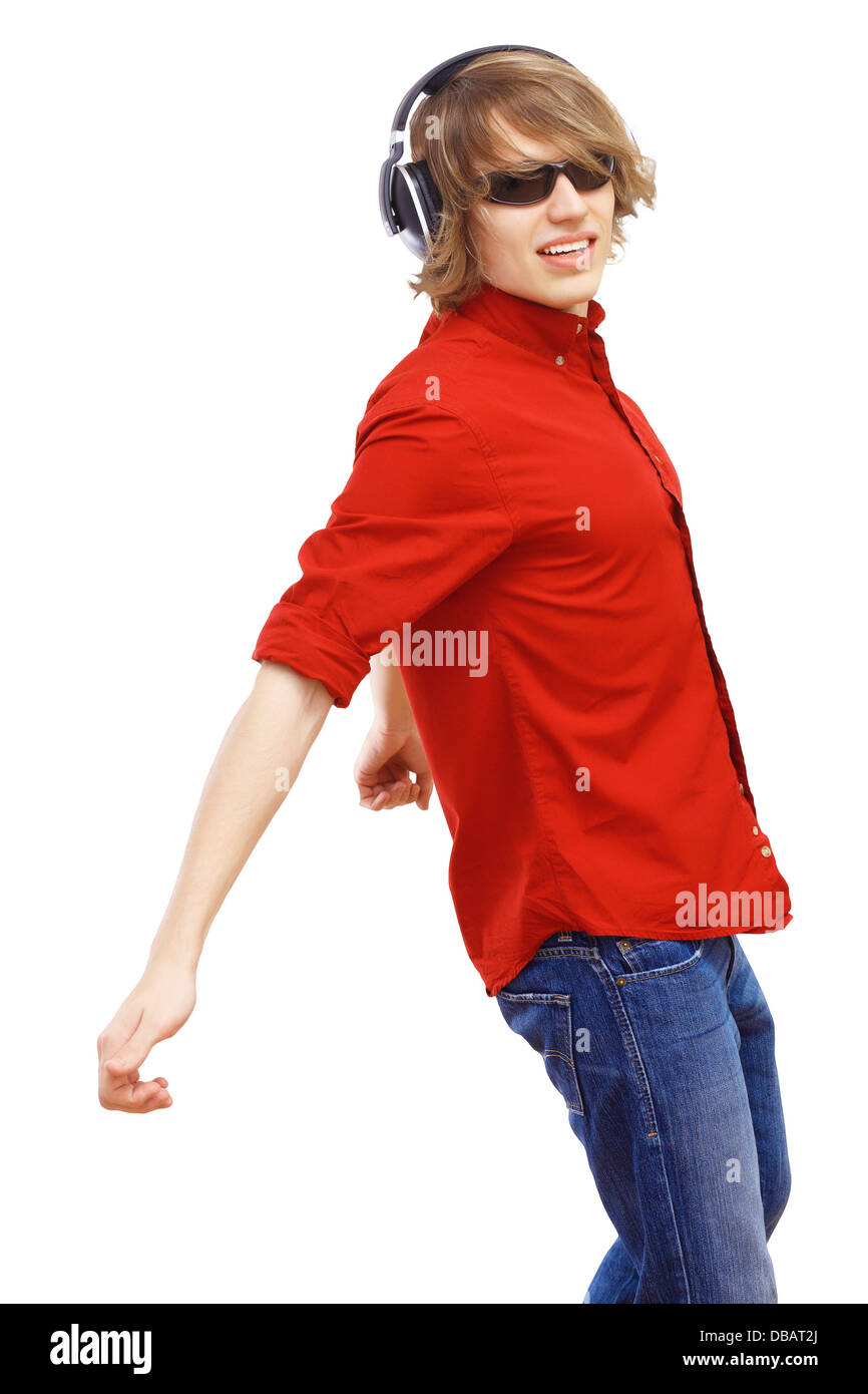 Happy smiling young man dancing Stock Photo - Alamy
