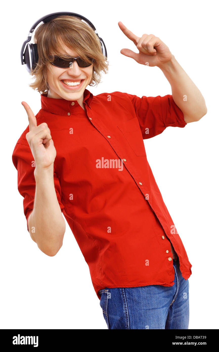 Happy smiling young man dancing Stock Photo - Alamy